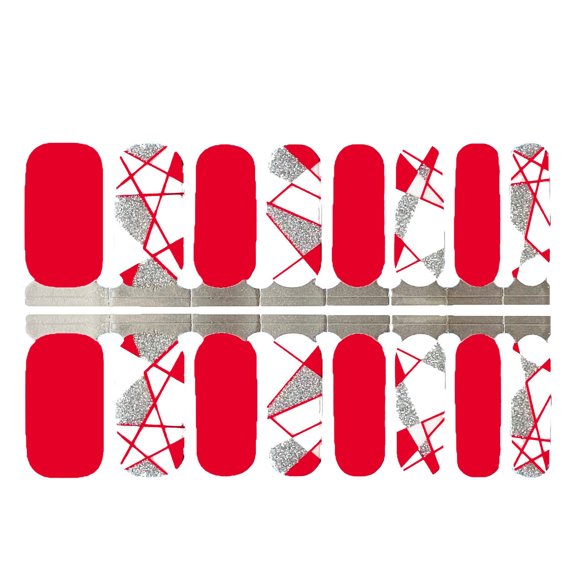 Red Nails with Glitter Geometry Designs | Nail Wraps by Nails Mailed